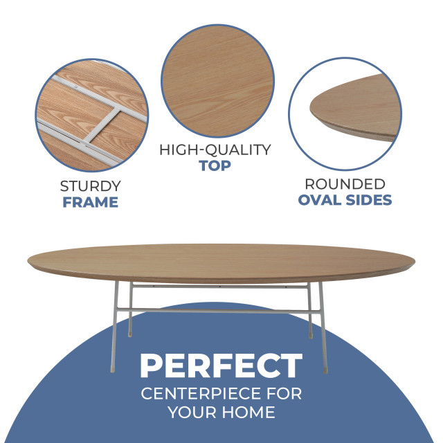 LeisureMod Rossmore Oval Coffee Table With White Steel Frame ...