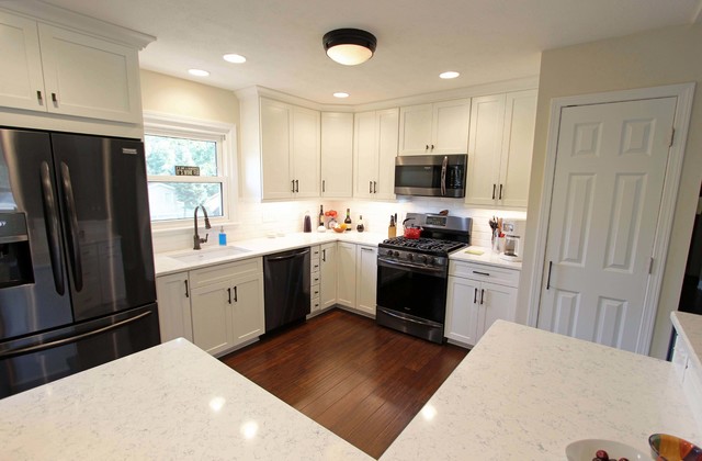 Waypoint Painted Linen Cabinets with Zodiaq Blue Carrara Quartz ...