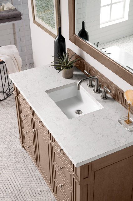 Bristol 48" Single Vanity, Whitewashed Walnut, Eternal Jasmine Pearl ...
