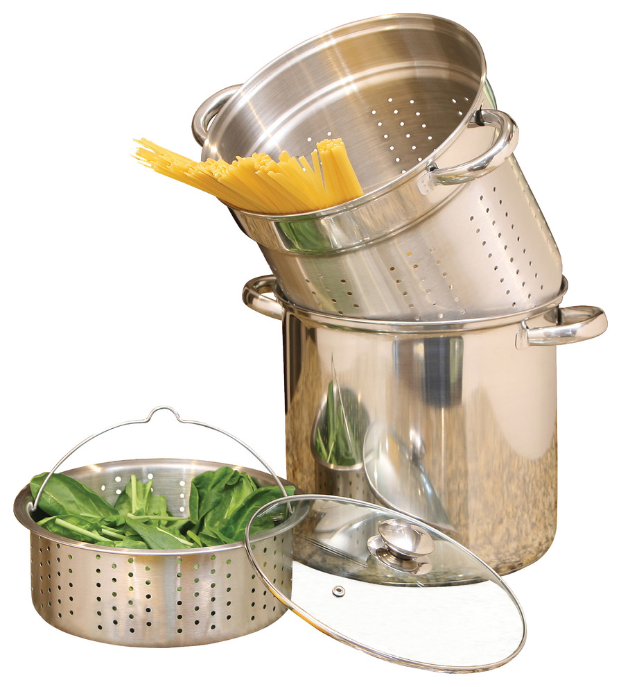 Stainless Steel Pasta Cooker 4-piece Set - Contemporary - Stockpots ...