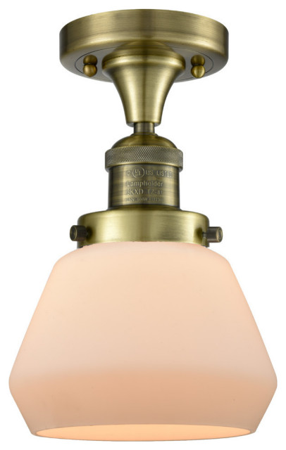 Innovations Fulton 1-Light Dimmable LED Flush Mount, Antique Brass ...