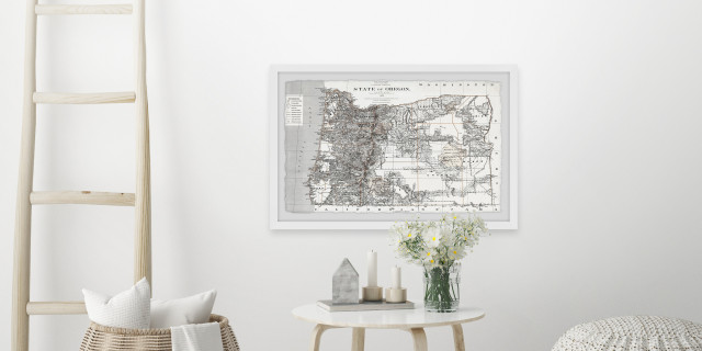 "Map of the State of Oregon" Framed Painting Print, 45"x30 ...