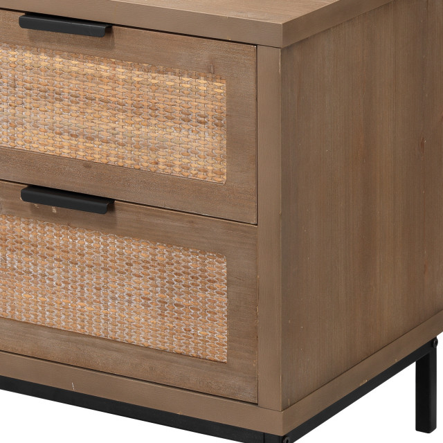 Luxe Woven Raffia Front 2 Drawer Accent Table Chest Casual Light Wood ...