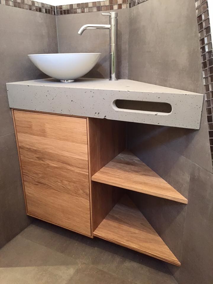 WC Waschtisch Eiche Massiv mit Beton - Moderno - Cuarto de baño ...