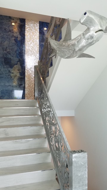 Custom Railing Designs for Luxury Beach Home - Beach Style - Staircase ...
