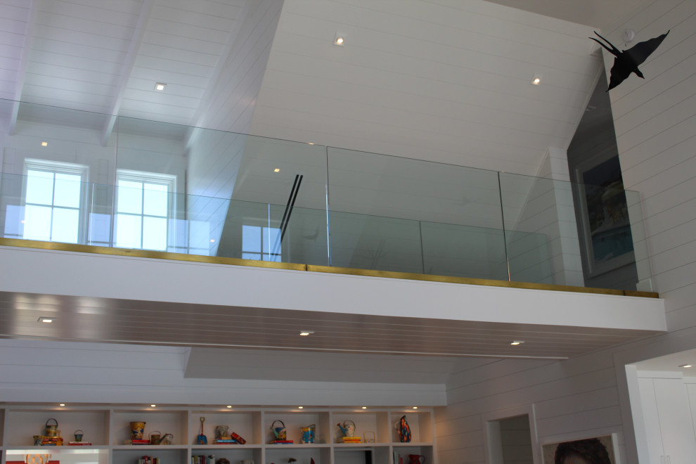 Glass Balustrade with Aluminum Base Rail Finished with Satin Brass ...