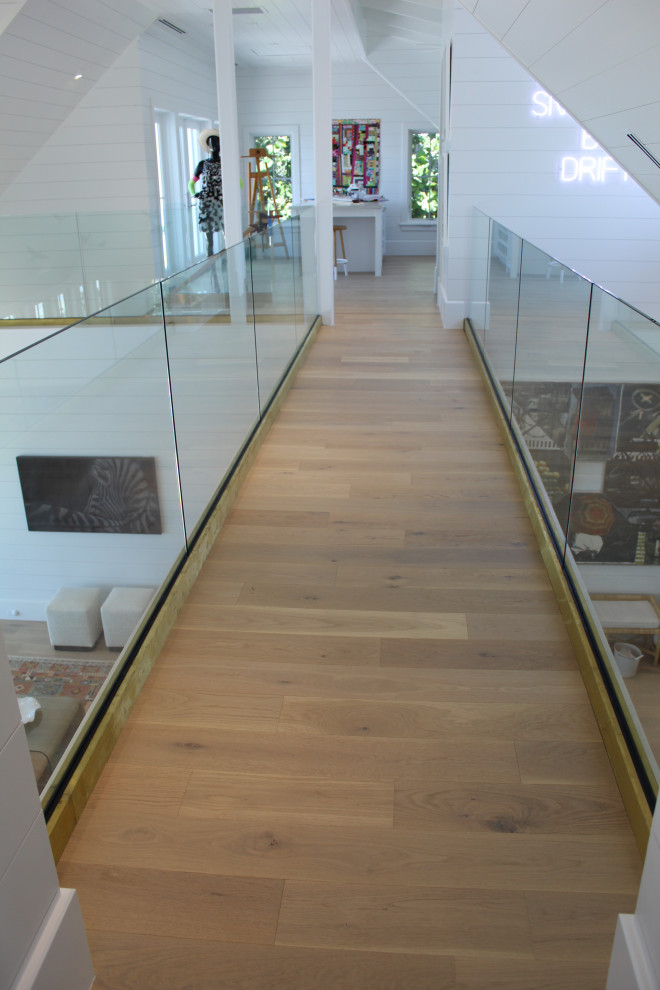 Glass Balustrade with Aluminum Base Rail Finished with Satin Brass ...