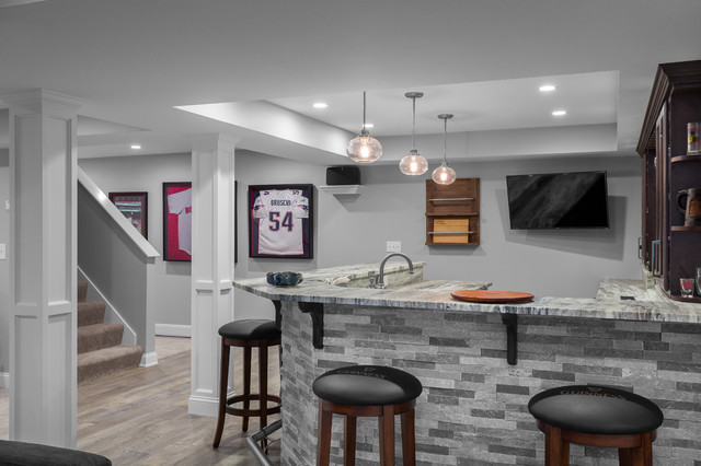 Basement Bar & Entertainment Area - Traditional - Basement - Boston ...