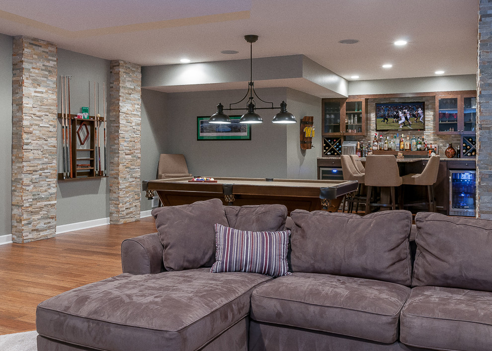 Basement Bar & Entertainment in Thorton Maple Saddle with pool table ...