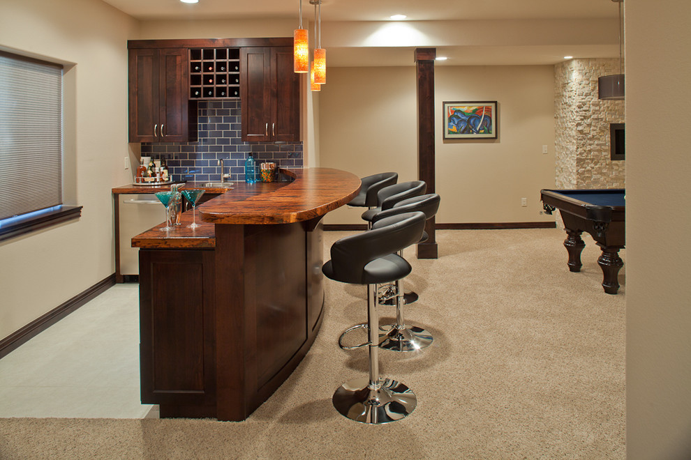 Basement Bar with Ledgestone Wall - Contemporary - Basement - Denver ...