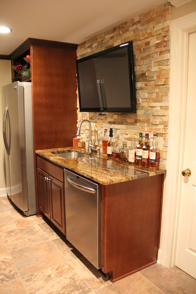Basement Bar with Wine Fridge, Kitchen and Entertainment - Contemporary ...