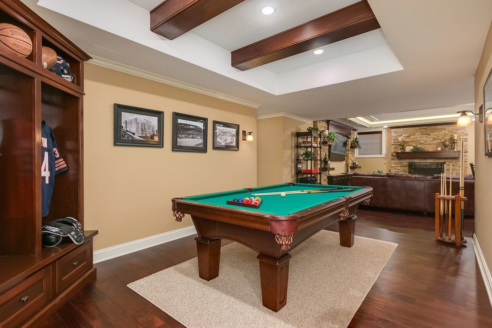 Basement Pool Table & Fireplace - Traditional - Basement - Chicago - by ...