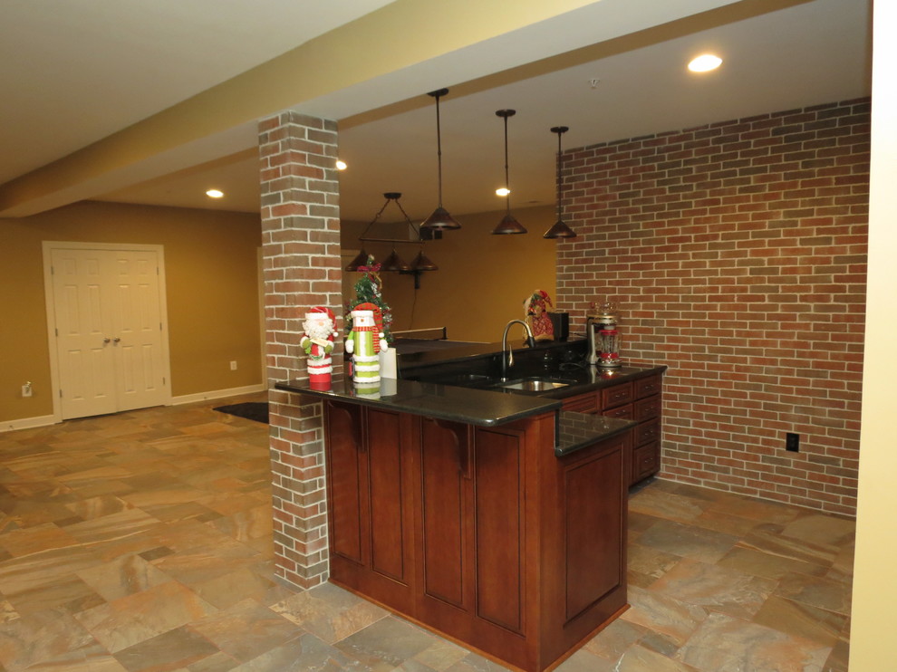 Basement Remodel with New Bar and Ceramic Tile Floor - Traditional ...