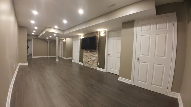 Basement Renovation with progress pictures - Contemporary - Basement ...