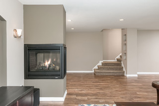Basement Stairs and Gas Fireplace - Transitional - Basement ...