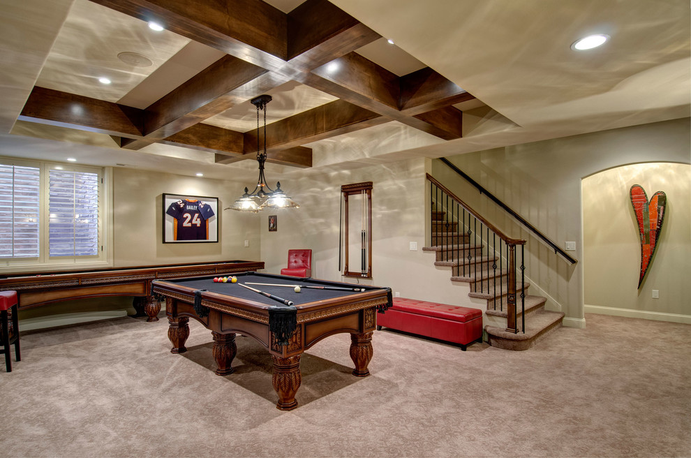 Basement Stairs & Pool Table - Traditional - Basement - Denver - by FBC ...