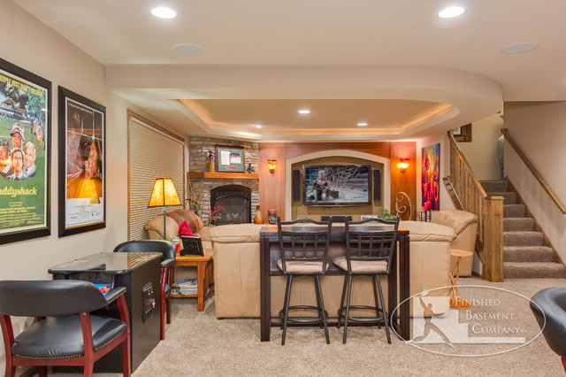 Basement TV Wall & Stairway - Traditional - Basement - Minneapolis - by ...