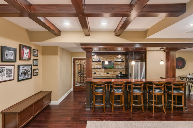 Basement Wet Bar Ceiling Beams - Traditional - Basement - Chicago - by ...