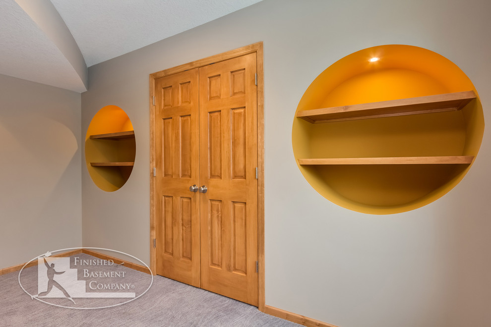 Basement with Round Wall Niche Shelves - Basement - Minneapolis - by ...