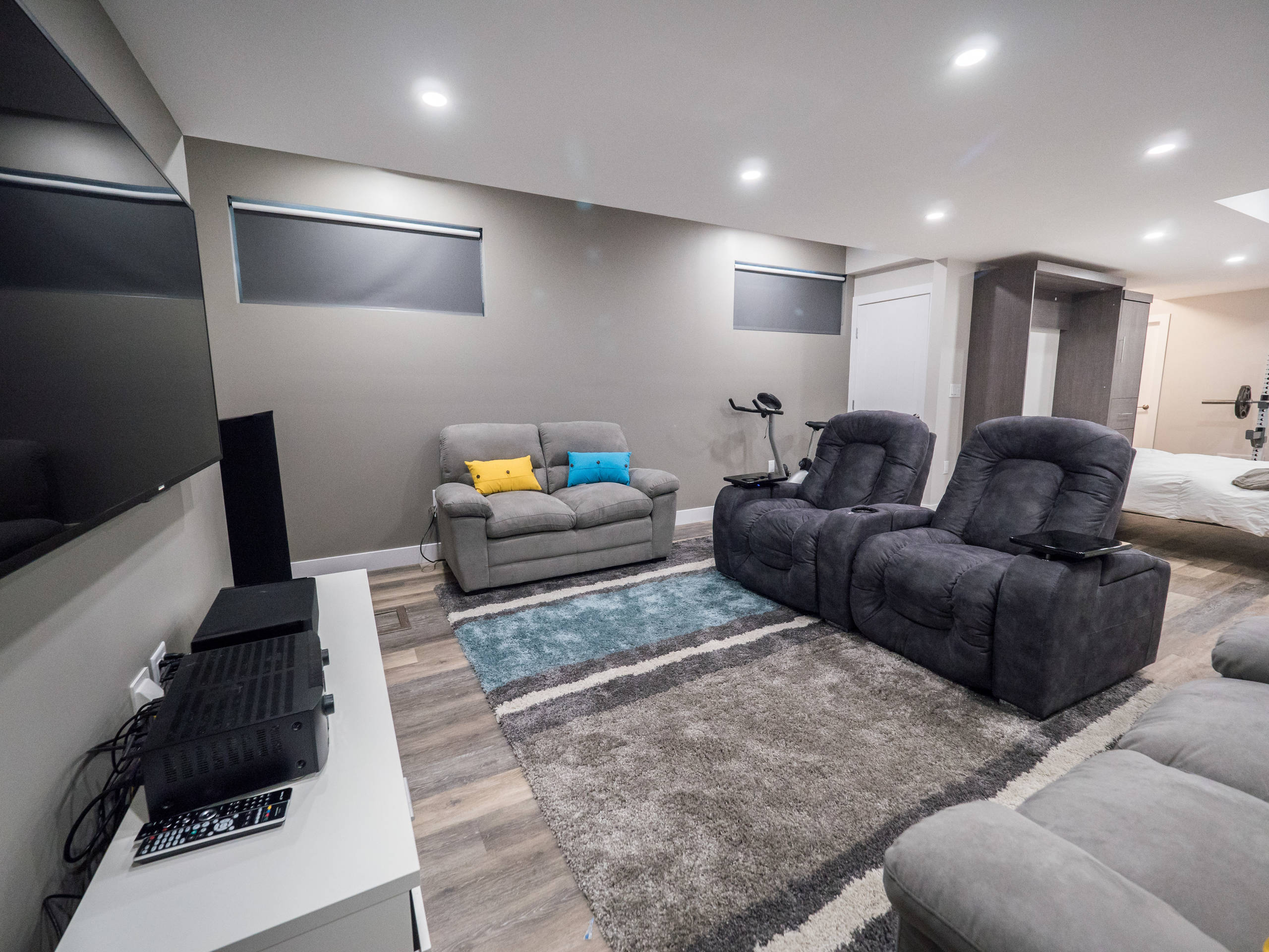 Navy Blue And Gray Basement - Openbasement