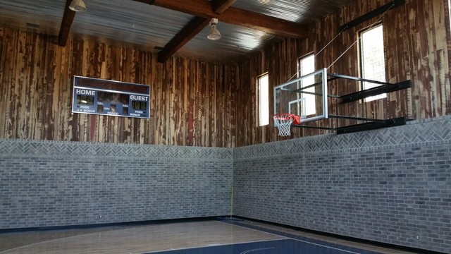 Cernicky basement w/ half basketball court; golf simulater room; bar ...