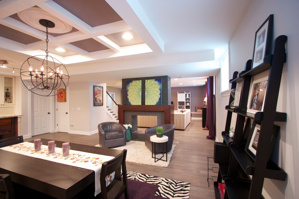 Contemporary Basement Remodel with Double Fireplace - Modern - Keller ...