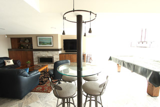 Custom Bar Table Around Metal Support Post - Rustic - Basement - Other ...