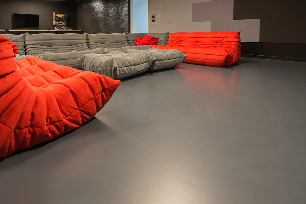 Dark grey PU resin acoustic comfort floor - Contemporary - Basement ...