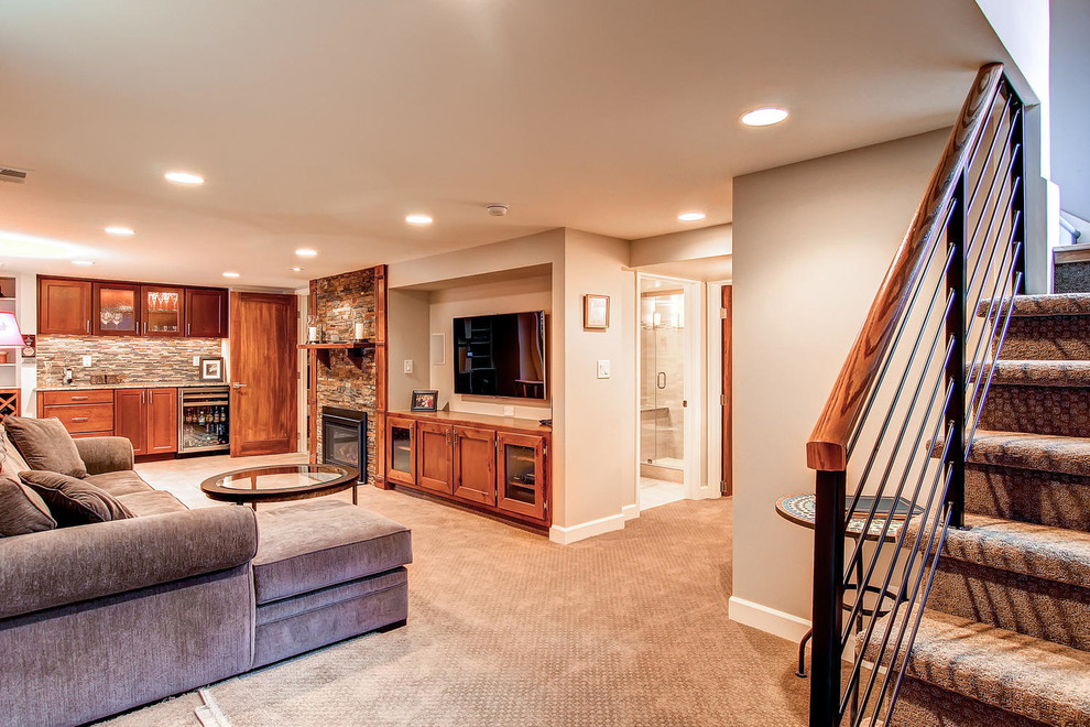 Denver Basement Family Room and Iron and Wood Staircase - Contemporary ...