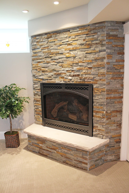 Dry stack stone fireplace - Rustic - Basement - Chicago - by Meyer ...