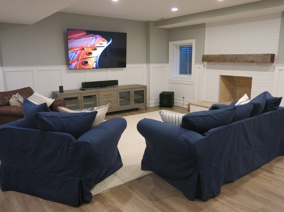 Elmhurst Entertainment Space with Hidden Storage - Farmhouse - Basement ...