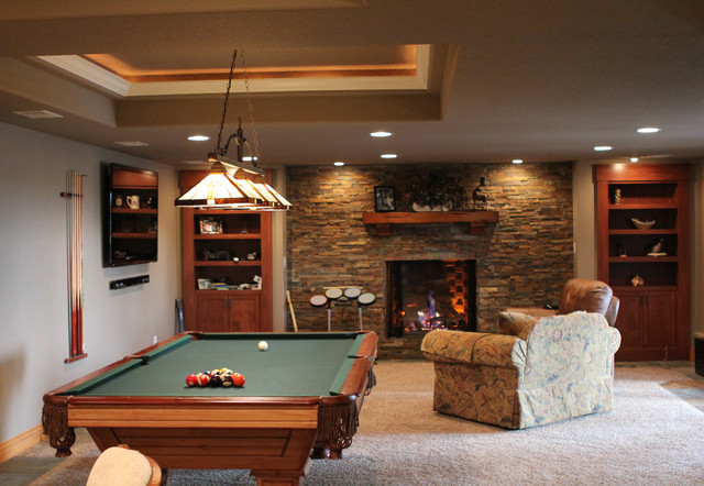 Eye-popping Denver Basement Remodel with hidden bookcase doors and tray ...
