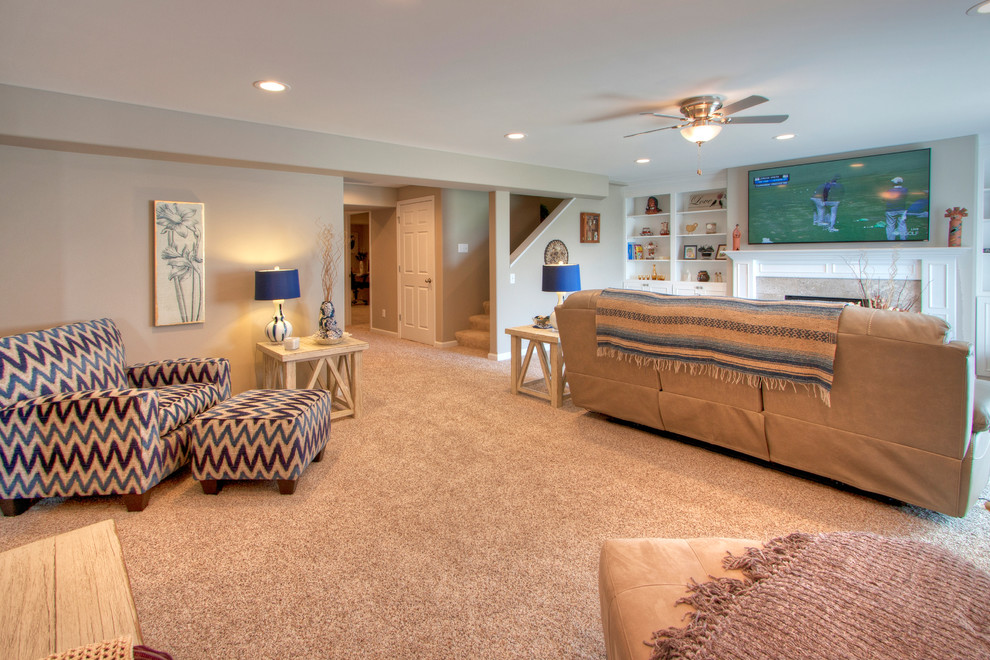 Finished Basement with Craft Room - Contemporary - Basement - St Louis ...