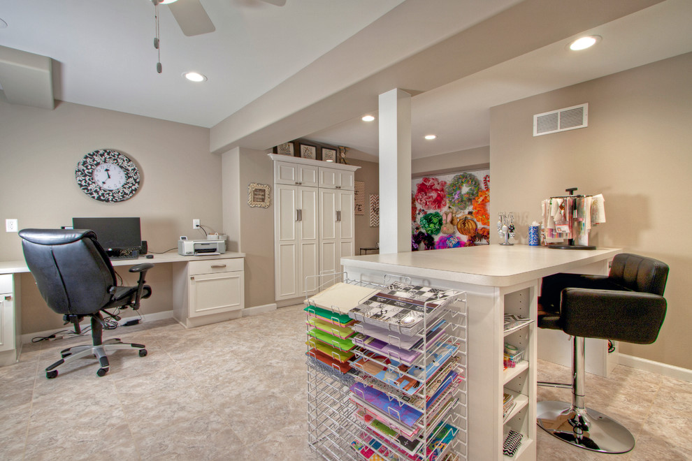 Finished Basement with Craft Room - Contemporary - Basement - St Louis ...