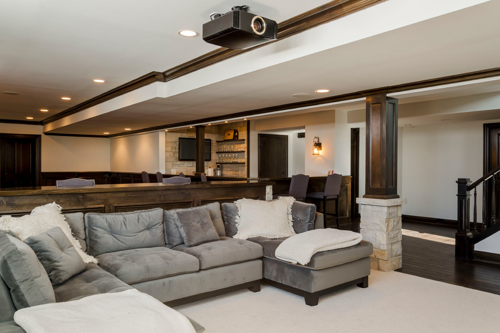 Geneva Family Home Featuring Barn Wood Beams - Transitional - Basement ...