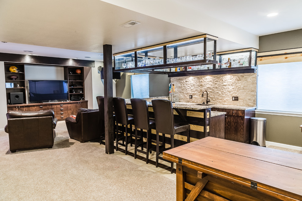 Highlands Ranch Basement - Rustic/Contemporary Man Cave - Transitional ...