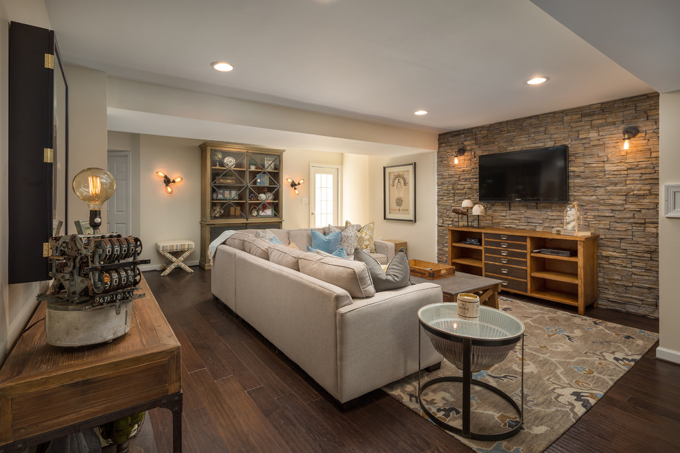 Industrial Stacked Stone Basement - Industrial - Basement - DC Metro ...