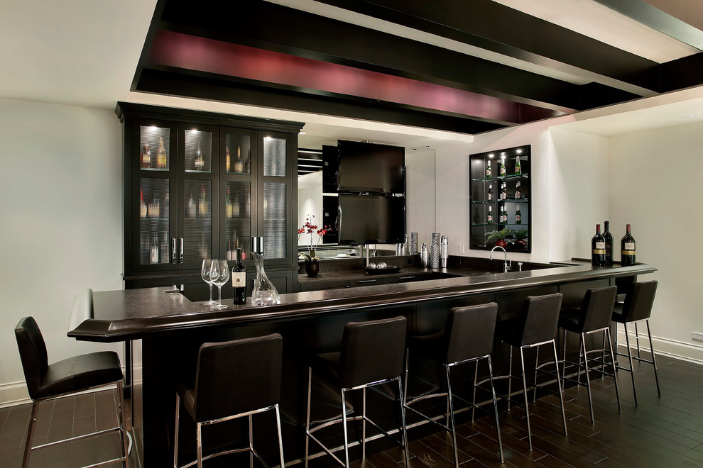 Large Lower Level Bar with Built-In Cabinetry - Transitional - Basement ...