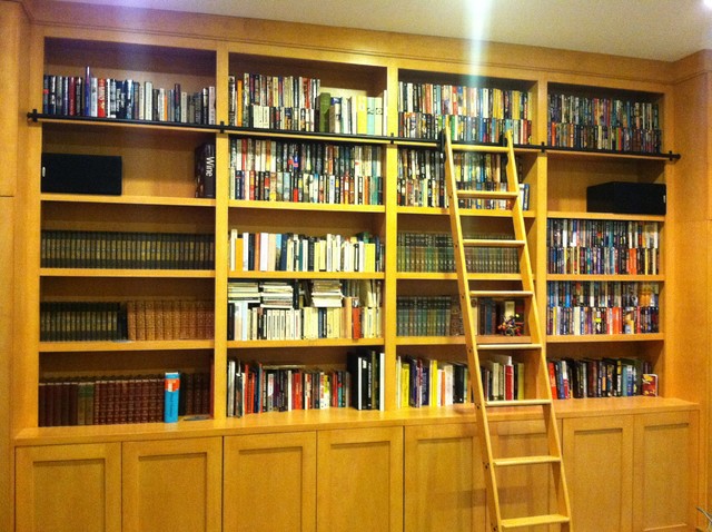 Library Cabinets with Rolling Library Ladder - Modern - Basement ...
