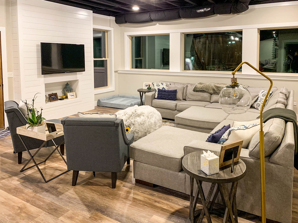Modern Farm House Finished Basement - Farmhouse - Basement - Chicago ...
