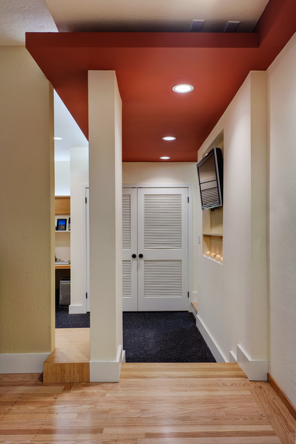 multipurpose room in former unexcavated space - Contemporary - Basement ...