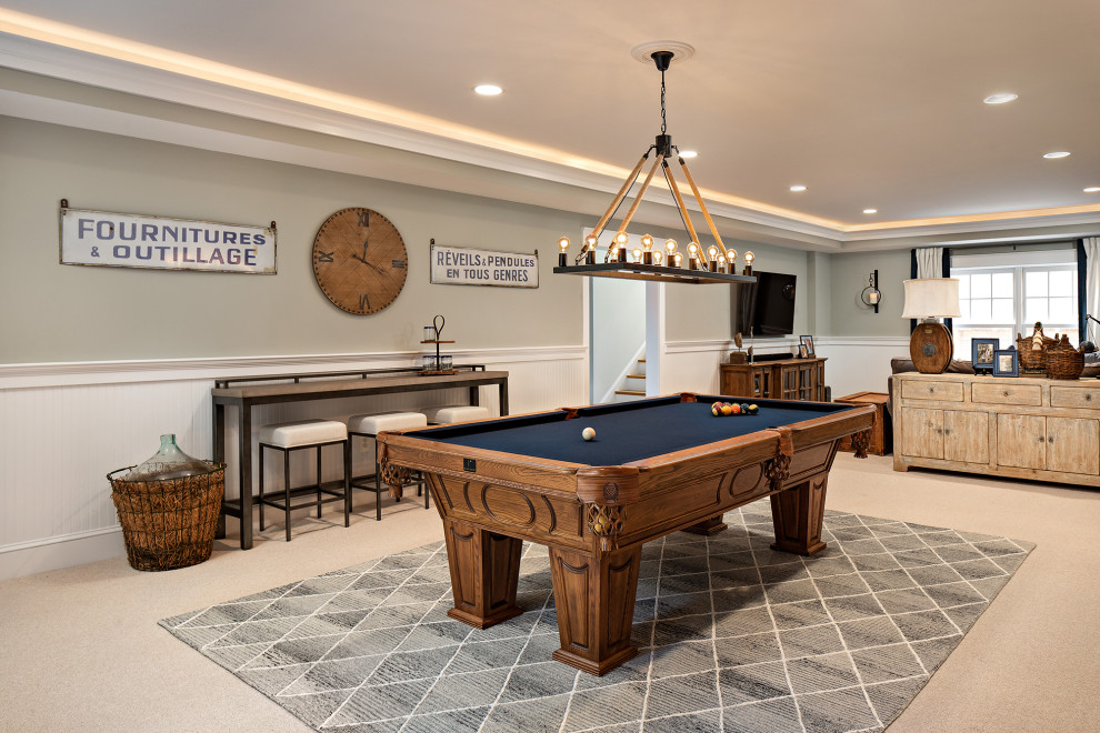 Navy Pool Table Basement - Transitional - Basement - DC Metro - by ...