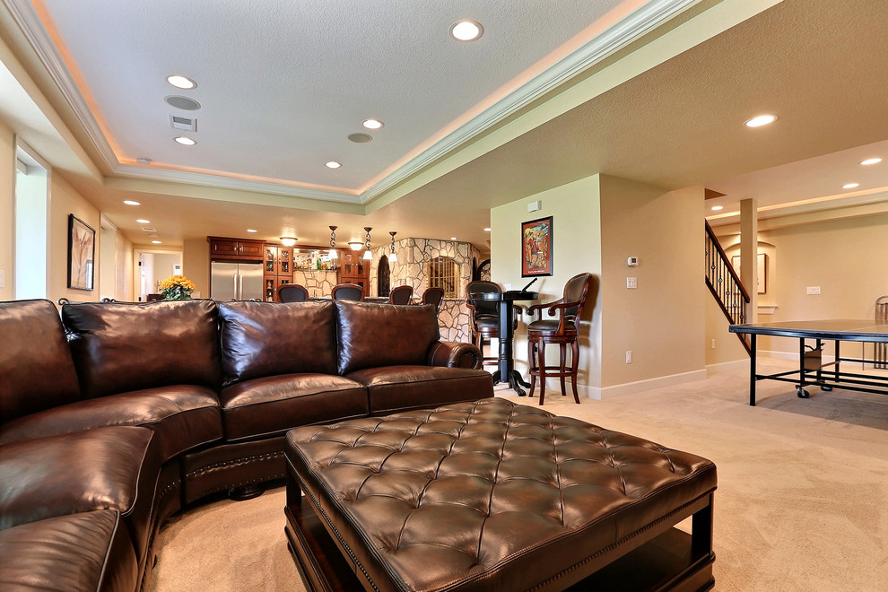 Open Basement Concept in Centennial, CO with tray ceilings and stacked ...