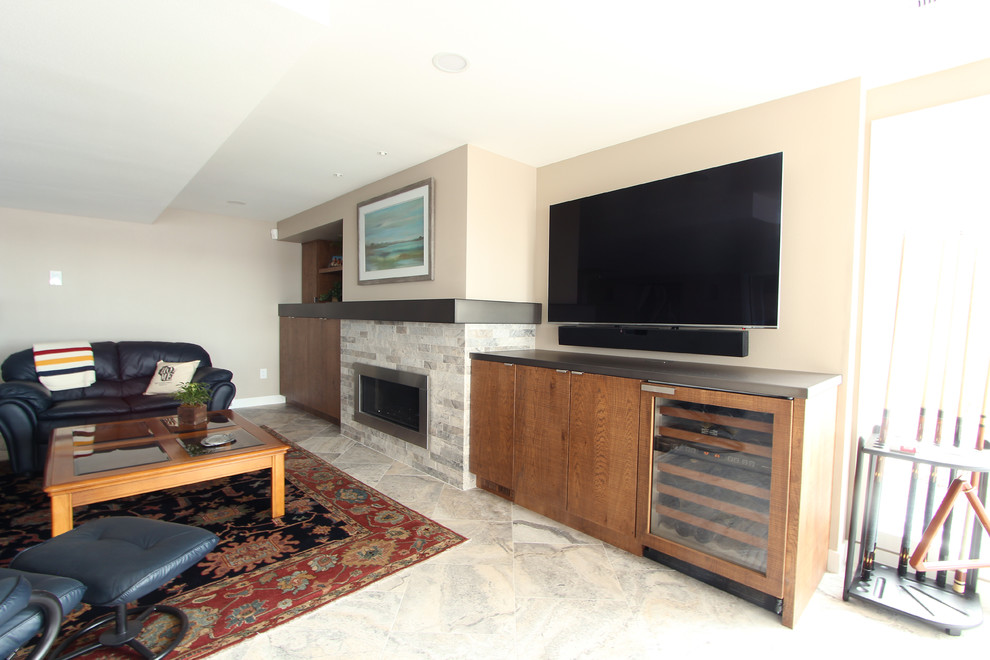 Paneled Subzero Wine Refrigerator under TV in Lower Level Entertainment ...