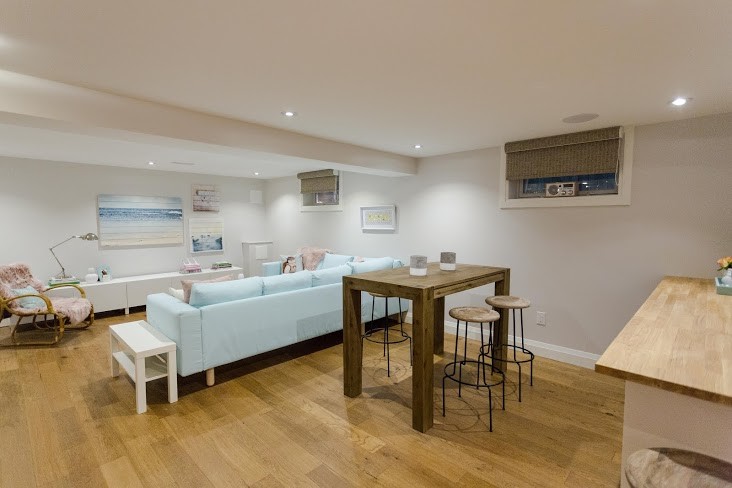 Pretty, Beachy. Basement Bungalow Renovation. - Beach Style - Basement ...