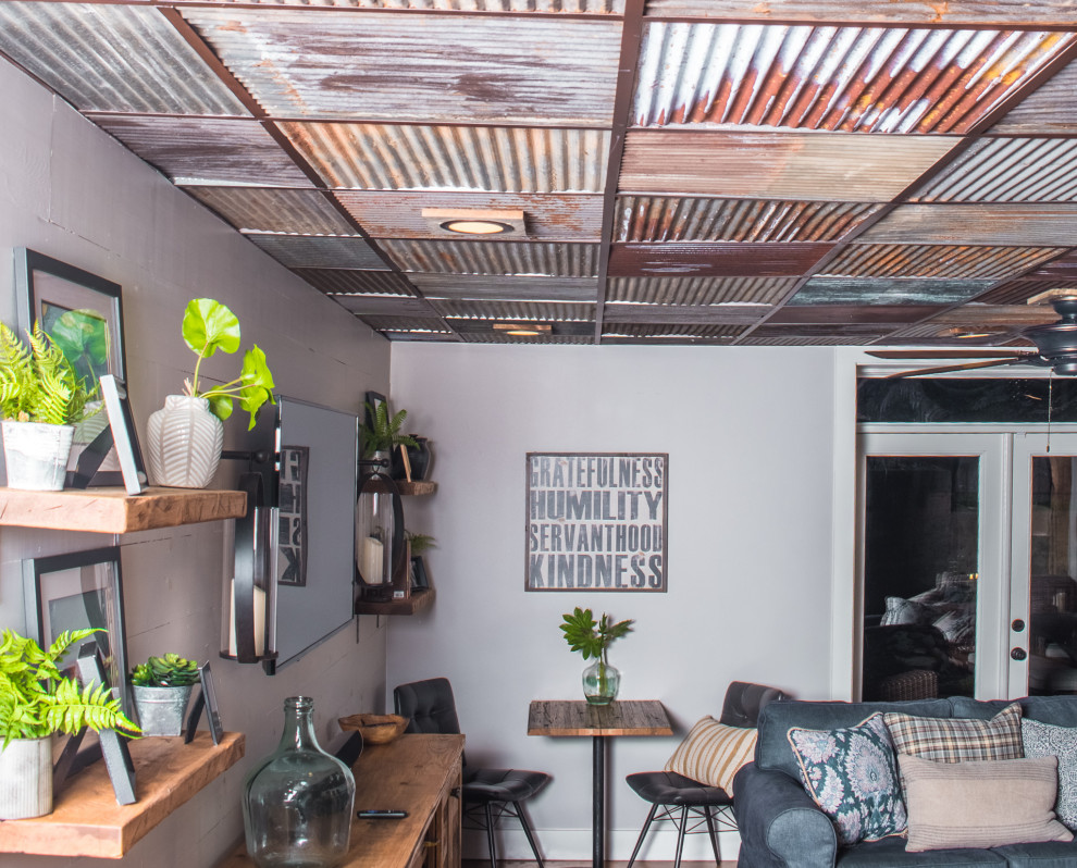 Reclaimed Barn Tin Ceiling - Farmhouse - Basement - Atlanta - by Benner ...