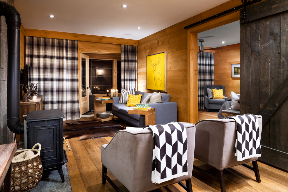 Rosseau log cabin basement sitting room after - Rustic - Basement ...