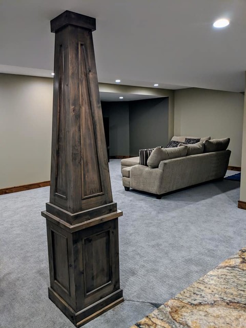 Rustic Industrial Basement Column Wrap - Rustic - Basement - Milwaukee ...