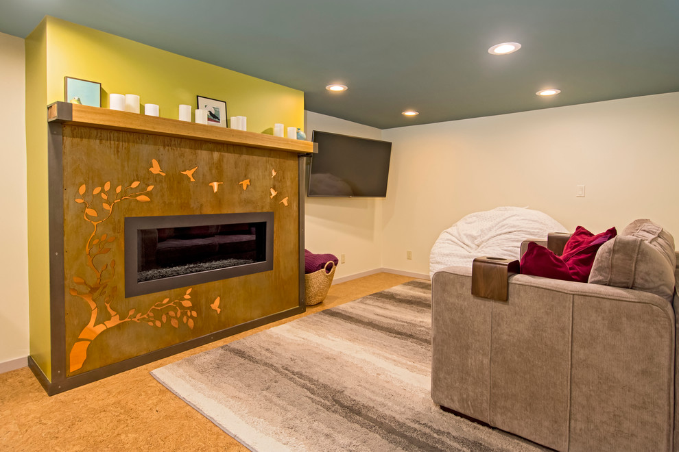 Small Basement Remodel Fireplace - Ballard - Contemporary - Basement ...