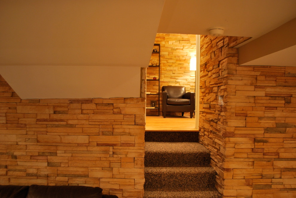 Stone Veneer Wall in Silver Spring MD, Basement Accent Wall and Bar ...